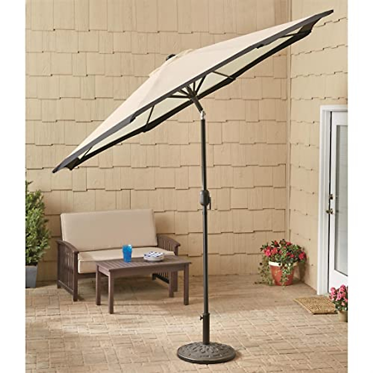 CASTLECREEK Two-Tone 9' Outdoor Patio Umbrella Push-Button Tilt Sun Shade for Deck, Yard, Backyard, Pool, Khaki/Black