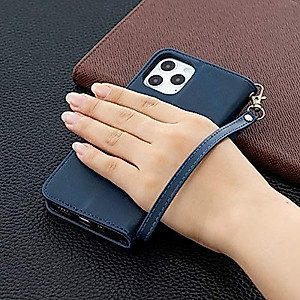 Glow 407-1-04 iPhone 12 Notebook Type Case with Strap, Navy, Tempered Glass & Stylus Pen