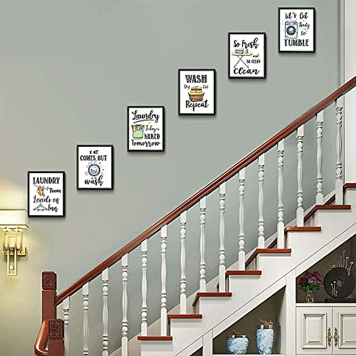 Funny Laundry Rules Sign Painting, Creative Laundry Saying Art Prints (8”X10”,Unframed), 6 Set, Funny Modern Minimalist Wall Art Poster For Laundromat Wash Room Decor