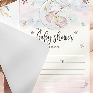 Paper Clever Party Unicorn Invitations with Envelopes - 25 Pack - 5x7 Blank Cards for Girls Baby Shower Handwrite Personalized Party Details - Rainbow Theme