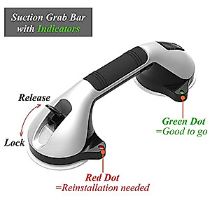 AquaChase Suction Shower Grab Bar with Indicators, Tool-Free Installation, Steady Handle for Balance Assist for Bathtub, Toilet, Bathroom (White/Black, Pack of 2, 17in)