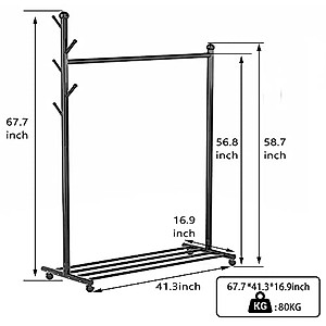 EKNITEY Clothes Garment Rack Portable - Rolling Clothing Organizer Rack on Wheels with Bottom Shelves (Black)