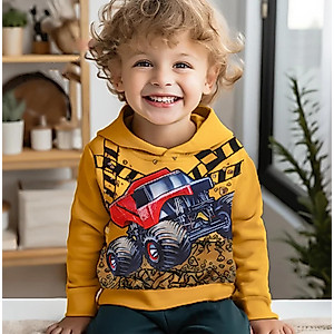 Little Hand Monster Truck Boys Shirt Long Sleeve Hoodie Tops Cotton Children Car Clothes for Size 7 8 Kids
