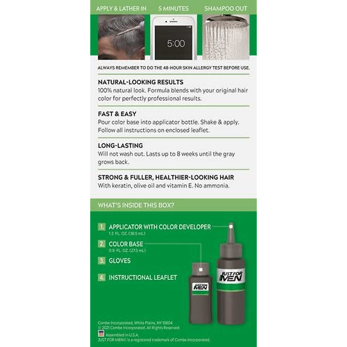 Just For Men Shampoo In Color, Hair Color for Men with Keratin and Vitamin E for Stronger Hair, Restores Natural Hair Color, Light Brown, H-25, Pack of 1