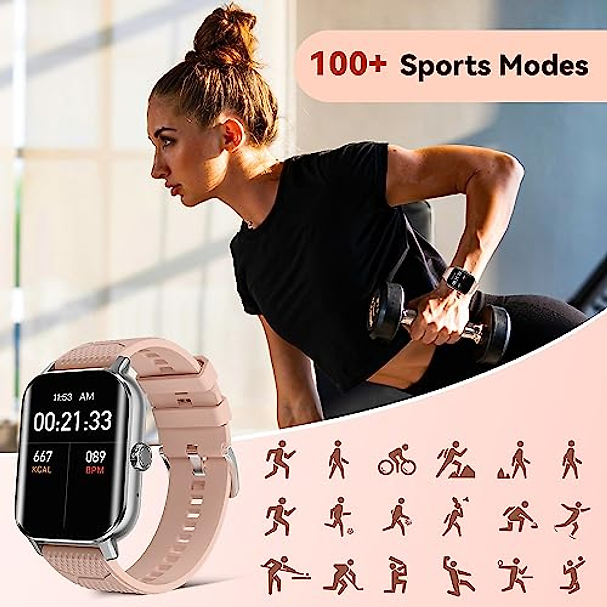 Womens Smart Watch with Blood Glucose Health Monitor, Answer/Make Call, Sleep/Activity Tracker, Touch Screen Bluetooth Watch for Android Phones iPhone, 100+ Sport Modes Fitness Watches for Women