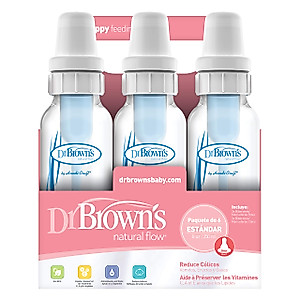 Dr. Brown's Original Baby Bottles, 8oz/250ml, Narrow Bottle, Pink and Clear, 6 Count