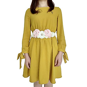 Lujuny Floral Bridal Maternity Sash Belt – Flower Ribbon Tie for Women Girls Wedding Pregnant Baby Shower Party Photoshoot (Beige Pink)