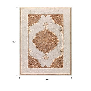 Antep Rugs Babil Gold 8x10 Oriental Bordered High Low Textured Traditional Indoor Area Rug, Beige Gold, 7'10" x 10'