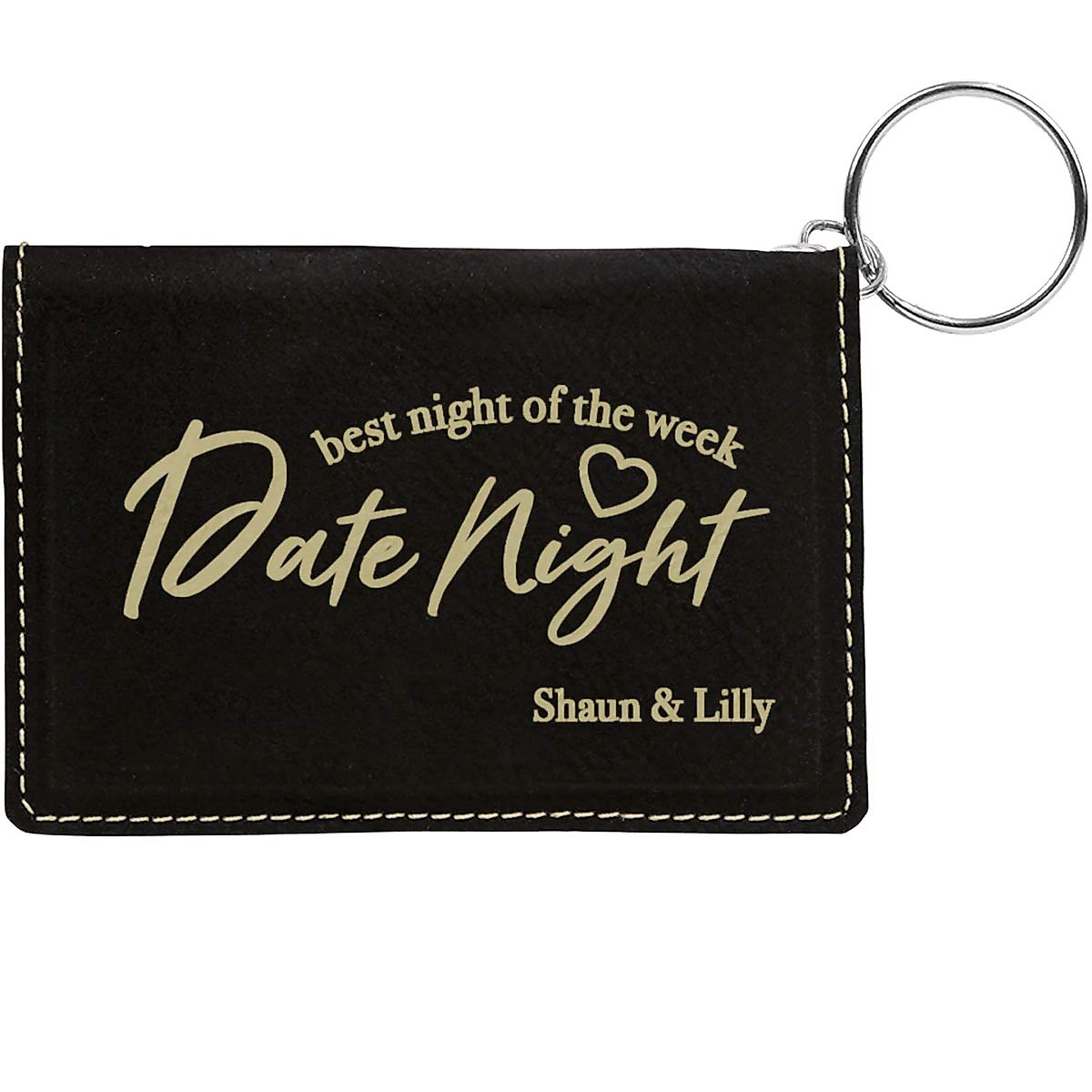 PlaqueMaker Customizable Leatherette Wallet for Date Night - Include your Personal Names-Black with Gold