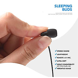 Sleeping Earbud Headphones - Ultra Flexible Silicon Earplugs Noise Cancelling Wired Sleep Earphones with Microphone for Sleeping, Insomnia, Snoring, Air Travel, Relaxation, ASMR (Black)