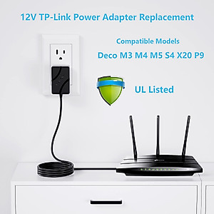 Power Cord for TP-Link Deco M3 M4 M5 S4 X20 X55 P9 E4 Replacement Charger AC Adapter for TP-Link AC1750(Archer A7),AX1800(Archer AX21),AX3000(Archer AX50) T120150-2b1 WiFi Router Power Supply
