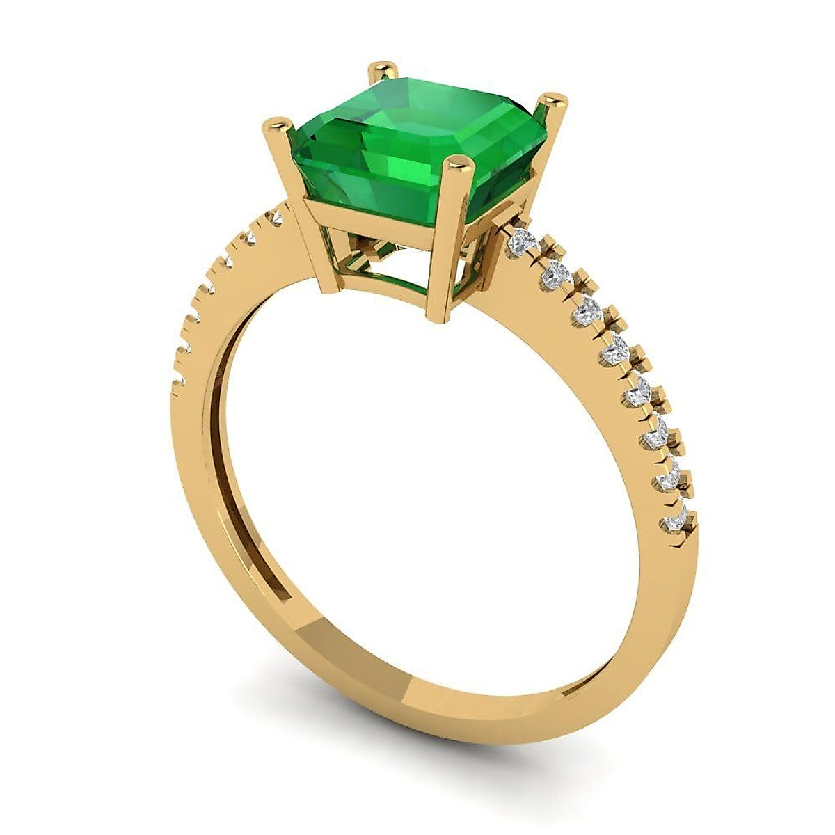 Clara Pucci 1.66 ct Cushion Cut Solitaire W/Accent Genuine Simulated Emerald Wedding Promise Anniversary Bridal Ring 18K Yellow Gold 7.5