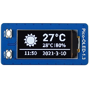 Waveshare 1.3inch OLED Display Module for Raspberry Pi Pico, 64×128 Pixels, 4-Wire SPI and I2C Interface Embedded SH1107 Driver with Two User Buttons for Easy Interacting