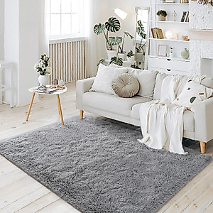 Kimicole Ultra Soft Fluffy Area Rug for Bedroom Living Room Home Decor, Plush Shaggy Rug for Playroom Dorm Room, Upgraded Modern Furry Rugs for Teen Girls Kids Room Decor, Nursery Rug, 4x6 Feet Grey