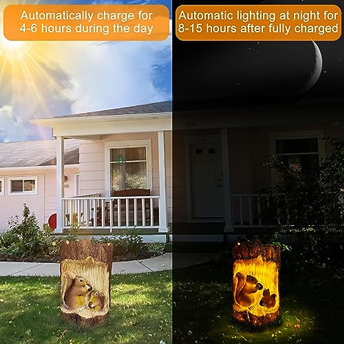 KagoLing Solar Garden Lights, Garden Decor Squirrel Lawn Ornaments Waterproof LED Tree Stump Garden Decorations Outdoor Decoration Landscape Lights for Garden,Patio,Backyard,Lawn,Pathway,Ground