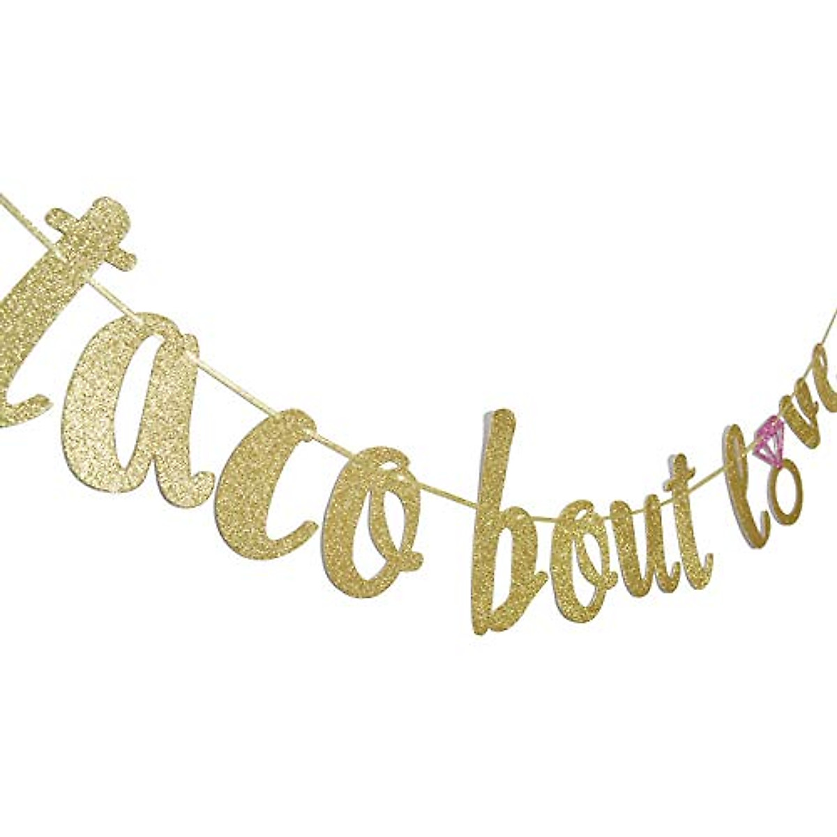 Taco Bout Love Gold Glitter Banner Sign Garland for Mexican Fiesta Themed Bridal Shower Bachelorette Party Wedding Decorations Engagement Supplies Cursive Bunting Photo Booth Props