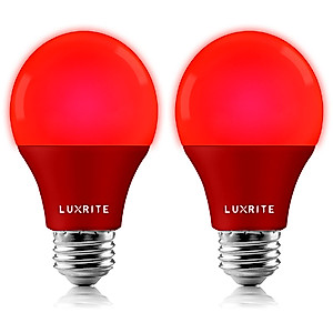 LUXRITE A19 LED Red Light Bulbs, 60W Equivalent, Non-Dimmable, UL Listed, E26 Standard Base, Indoor Outdoor, Porch, Christmas, Decoration, Party, Holiday, Event, Home Lighting (2 Pack)