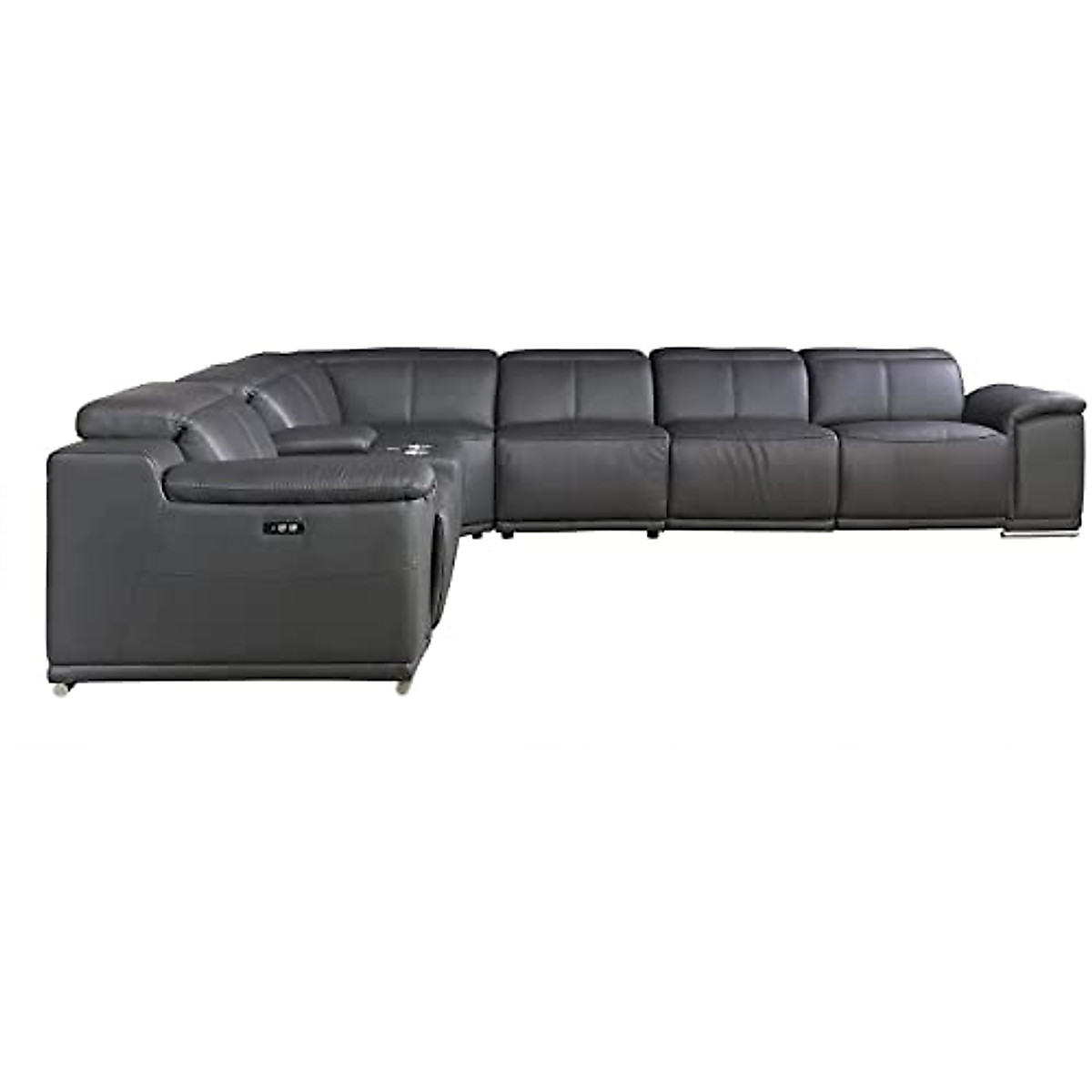 Blackjack Furniture Venice 7 Piece Italian Leather Sectional Sofa with 3-Power Recliners, Adjustable Headrest, Lumbar Support, USB and Wireless Charging Station, Extra Large Storage, 1 Console, Gray