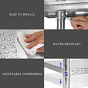 STABLEINK Stainless Steel Table with Caster Wheels 36 x 24 Inches, NSF Commercial Prep & Work Table with Adjustable Undershelf and Table Foot, for Commercial Kitchen, Restaurant, Hotel and Garage