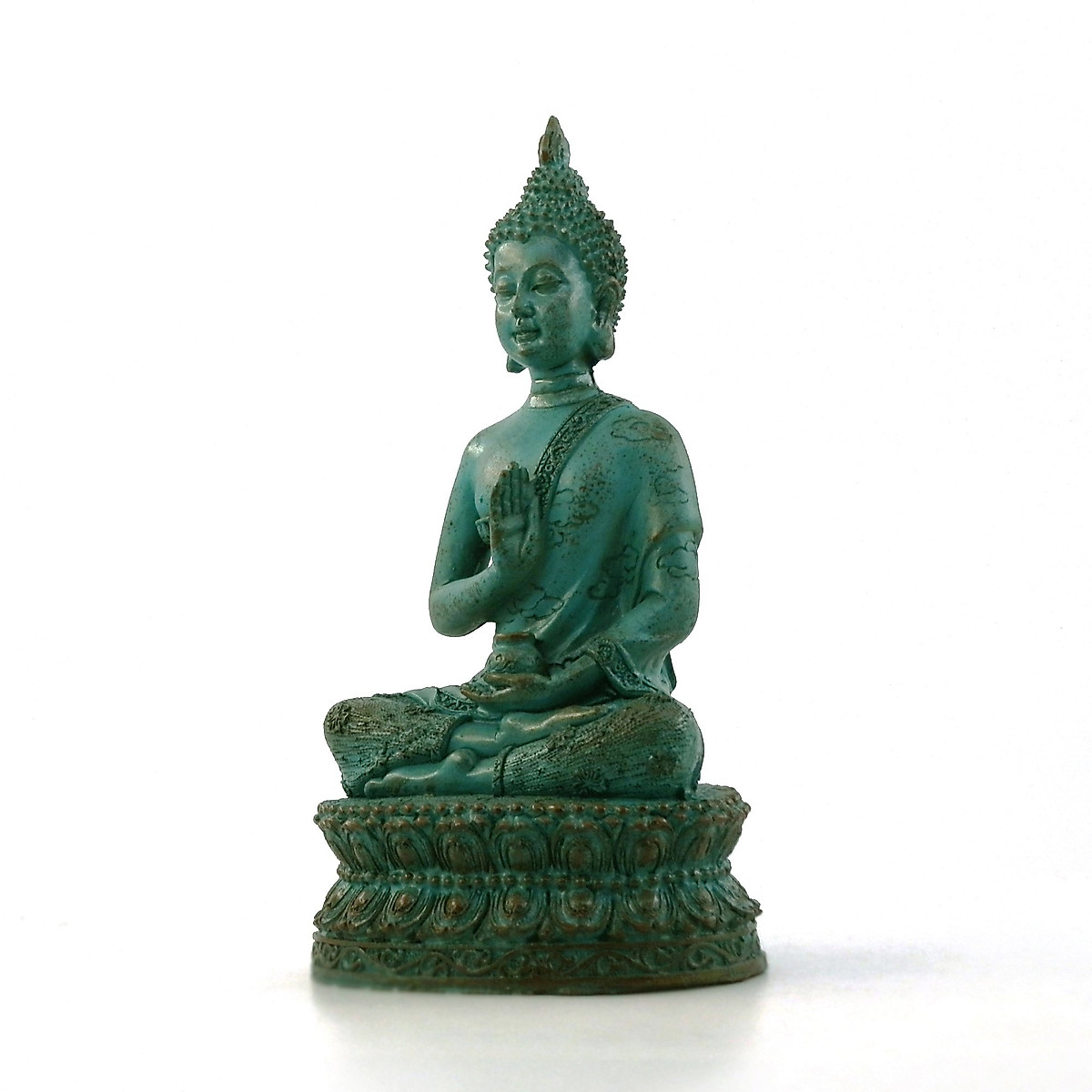 ornerx Thai Sitting Buddha Statue for Home Decor Verdigris 6.7"