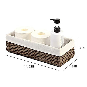 HOSROOME Bathroom Wicker Baskets for Organizing Toilet Paper Basket Storage Basket for Toilet Tank Top Decorative Basket for Closet, Bedroom, Bathroom, Entryway, Office（Set of 2,Brown