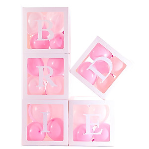 White BRIDE Balloons Boxes with 5 PCS Clear Balloon Boxes and 5pcs Letters for Bride Shower Party Wedding Decorations