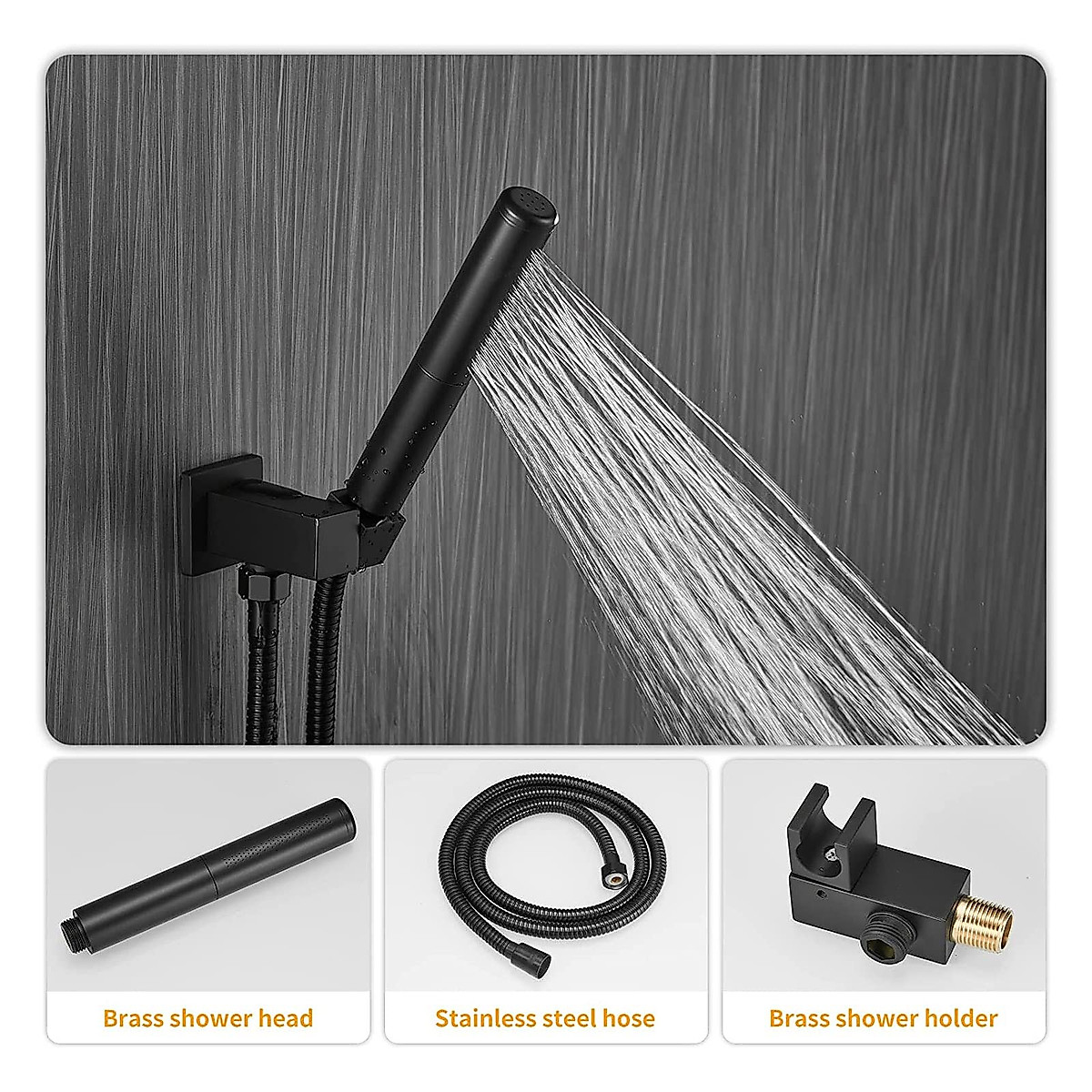 BESy Shower System with 12 Inch Rain Shower Head and Handheld Wall Mounted, High Pressure Rainfall Shower Faucet Fixture Combo Set with 2 in 1 Handheld Showerhead for Bathroom, Matte Black