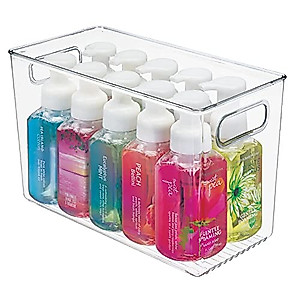 mDesign Large Modern Stackable Plastic Storage Organizer Bin Basket with Handle for Bathroom Vanity Organization - Shelf, Cubby, Cabinet, and Closet Organizing Decor, Ligne Collection - Clear