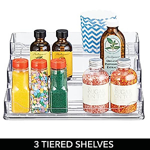 mDesign Plastic Kitchen 3-Tier Spice Rack Holder, Storage Organizer for Cabinet, Counter, Pantry, Shelf, Hold Spices, Seasoning, Jars, Canned Food, Appliances - Ligne Collection - 2 Pack - Clear