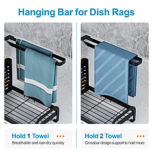 Kitchen Sink Caddy Sponge Holder - iSPECLE Sink Organizer with Brush Holder Drain Pan Tray, Dishrag Dishcloth Holder Storage Kitchen Accessories, Black