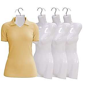 White Hanging Female Mannequin Torso 4PCS Dress Form Sewing Manikin, 30 Inch Female Molded Shatterproof Shapely Torso Form Hollow Back Body Torso Dress Form & 2 Hanging Hook for T-Shirt Display