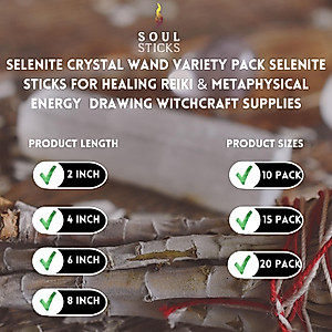 Soul Sticks 4" Selenite Crystal Wand | Variety Pack Selenite Sticks for Healing | Reiki & Metaphysical Energy Drawing | Wicca Altar Crystals Stick Healing Reiki Home Witchcraft Supplies - Pack of 20