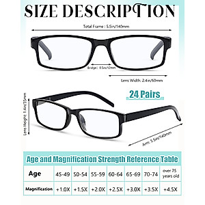 Yexiya 24 Pack Reading Glasses Bulk Traditional Reading Glasses with Spring Hinge Adjustable Reading Glasses for Men Women (Black Frame,1.5 Diopters)