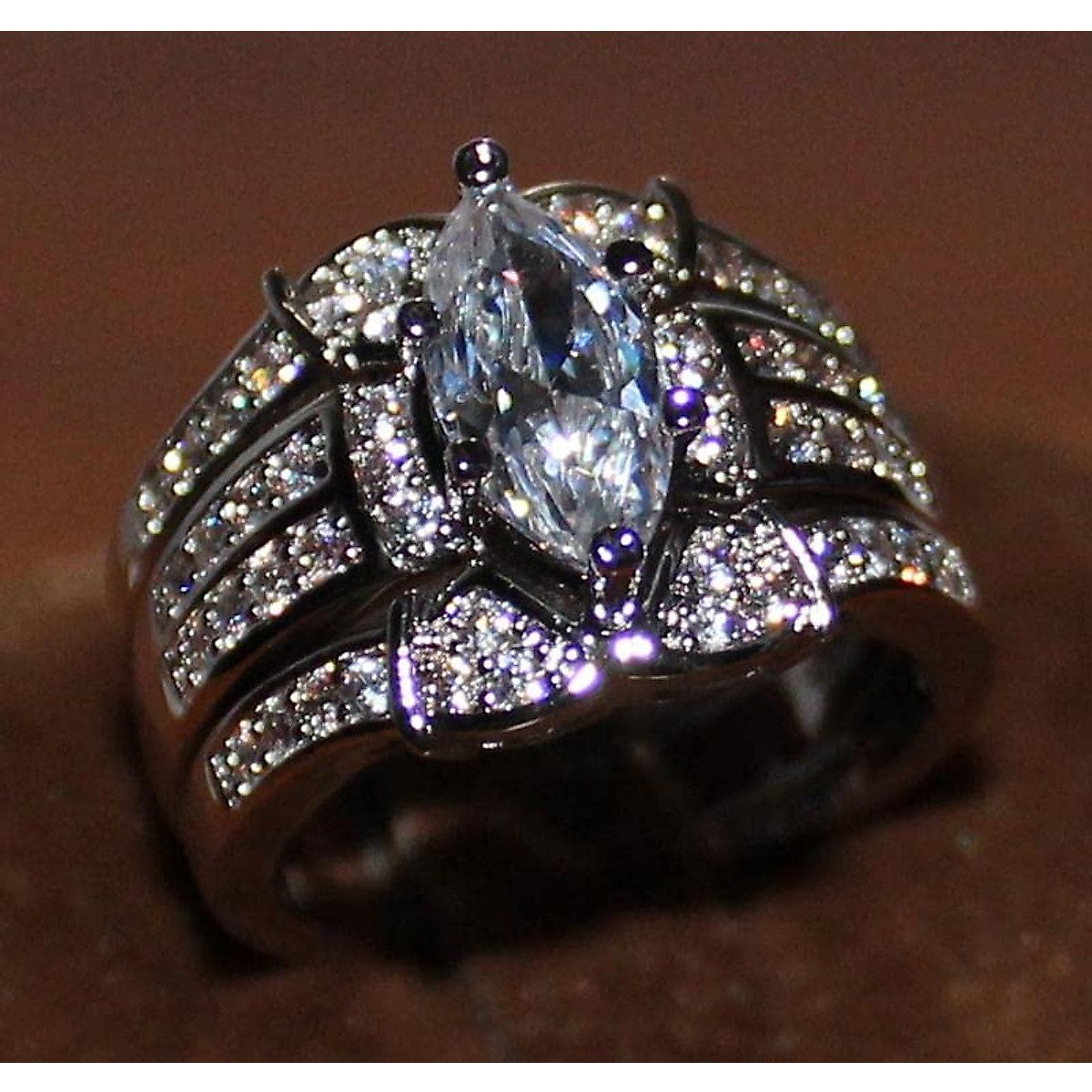 BeBold 5Ct Marquise Cut Simulated Diamond CZ Trio Wedding Set Engagement Ring for Women White Gold Plated