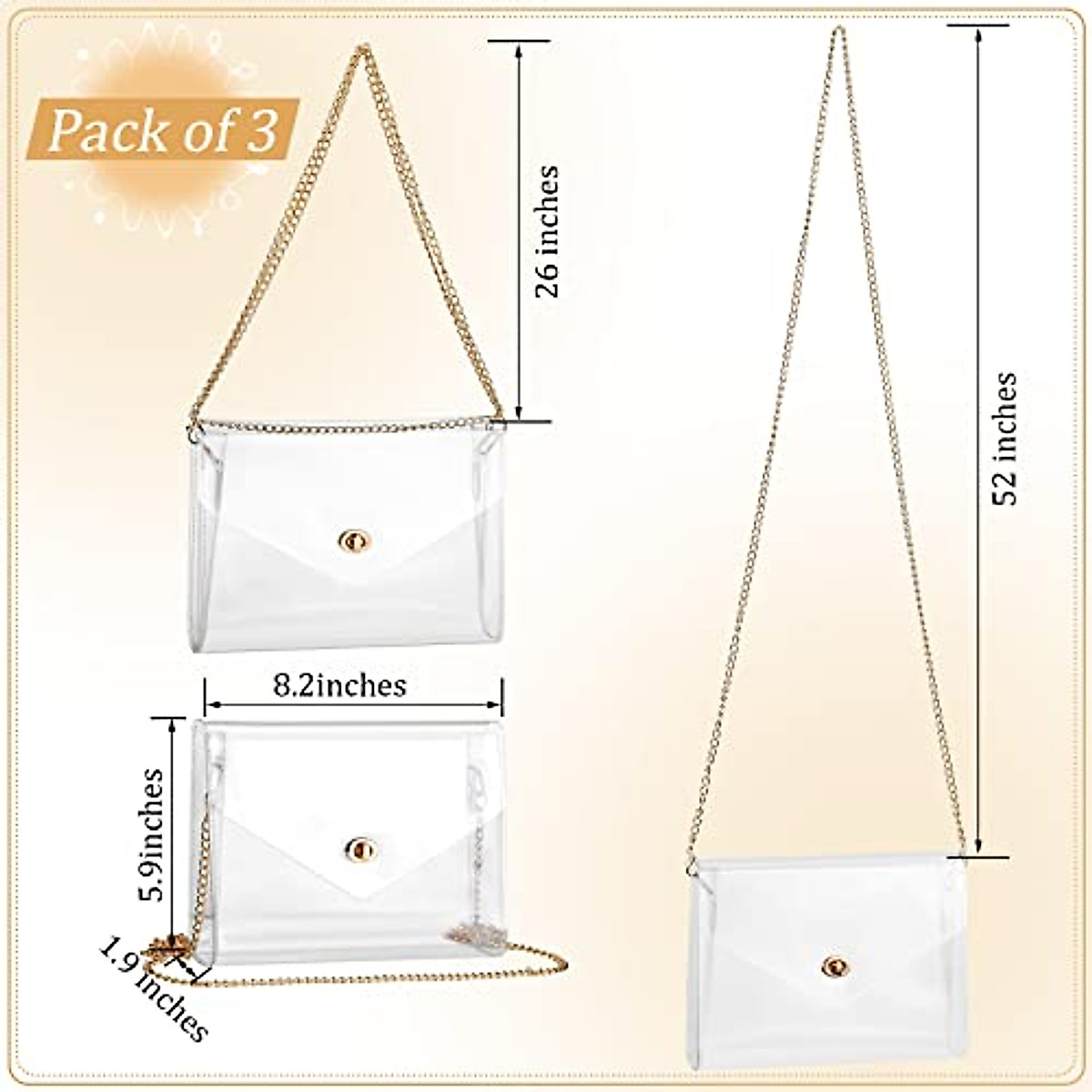 Sweetude 3 Pieces Clear Purse for Women Stadium Approved Clear Crossbody Bag Transparent Clutch Purses with Snap Closure for Sports Concert Prom Party Stadium Present