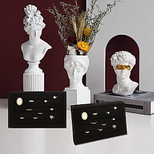 CertBuy 4 Pack Ring Display Tray Jewelry Organizer, Black Velvet 7 Slots Ring Earrings Showcase Trays Holder, Stackable Drawer Ring Display Tray Jewelry Showcase for Multiple Rings Drawer Inserts