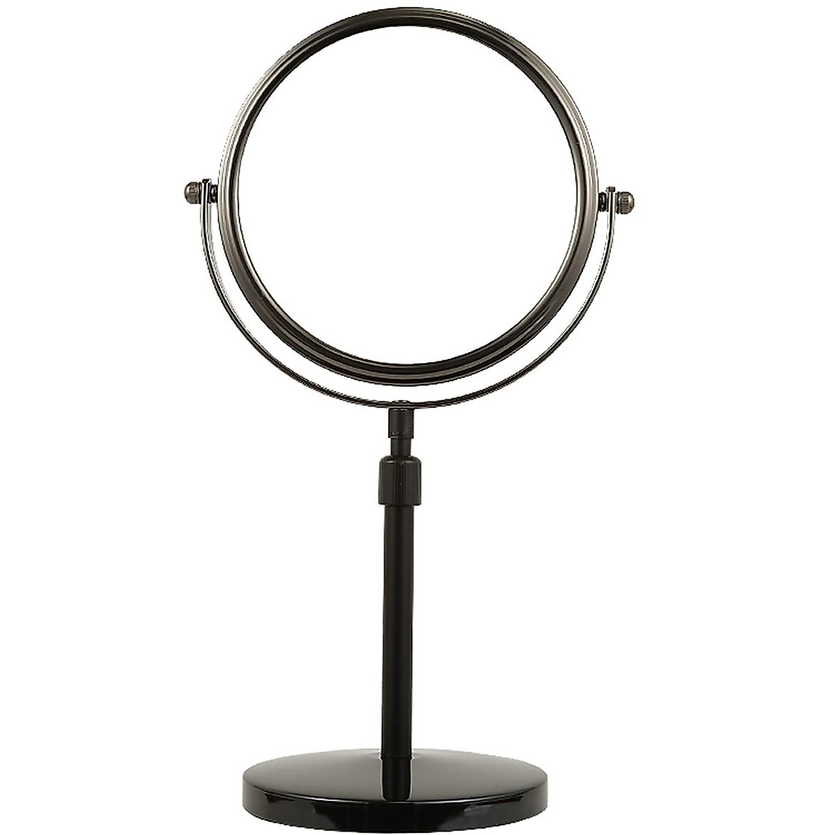 HIHIA Height Adjustable Makeup Mirror 8 Inch Double-Sided 7X Magnification, Black Magnifying Makeup Mirror Round Tabletop Mirror Tall, Countertop Standing Cosmetics Black Finish
