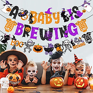 A Baby is Brewing Halloween Banners 3Pcs Halloween Baby Shower Party Decorations Halloween Baby Brewing Banners A Little Boo Baby Shower Decorations for Pregnant Gender Reveal Party Supplies