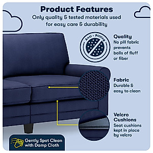 Serta Copenhagen 78" Sofa - Pillowed Back Cushions and Rounded Arms, Durable Modern Upholstered Fabric - Navy Blue