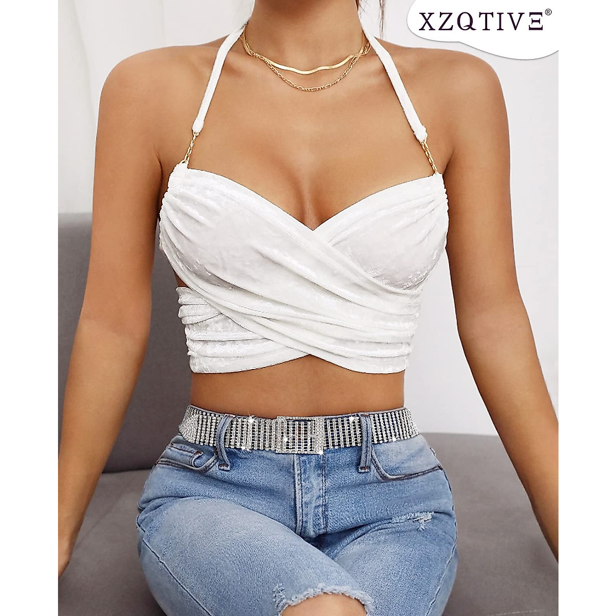 XZQTIVE Women Crystal Belt Rhinestone Shiny Diamond Bling Glitter Chain Waist Belt for Jeans Dresses Pants Silver Gold