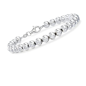 Ross-Simons Single Initial Disc Charm - Italian 6mm Sterling Silver Bead Bracelet 7 inches