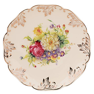 Foraineam Set of 2 Tea Cup and Saucer, 8 oz. Flowering Shrubs Ivory Ceramic Coffee Cup Fancy Floral Porcelain Tea Cup Set with Saucer and Spoon