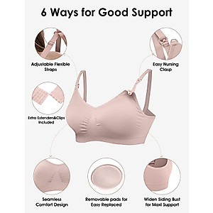 HOFISH 3PACK Full Bust Seamless Nursing Maternity Bras 3Pack Black,Grey,Elegant Pink Large