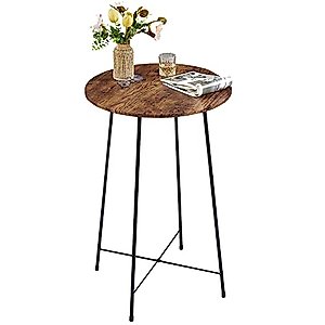 VECELO 23.6" Round Bar Table, Modern Bistro Pub Dining Room Furniture, Counter Height Wood Top for Breakfast Dinner Nap Conference, Easy Assembly,Brown