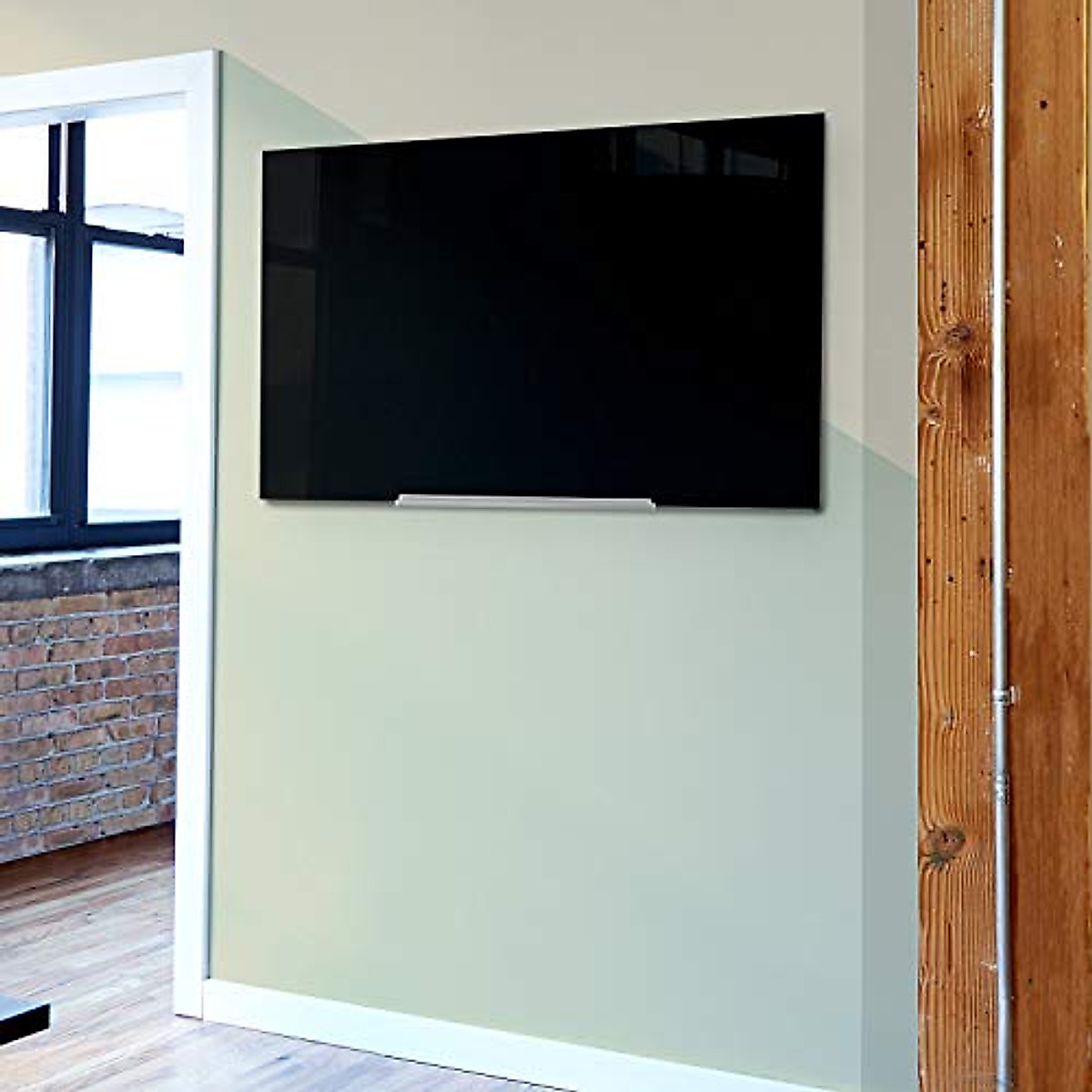 Quartet Magnetic Whiteboard, Glass White Board, 50" x 28", Black Dry Erase Surface, Frameless, InvisaMount (G5028IMB)