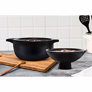 Kook Korean Hot Pot, Dolsot Pot, 68 oz, with Lid, for Cooking Donabe, Bibimbap, Kimchi, Hot Pot, Soups and Stews, Oven and Dishwasher Safe, Black