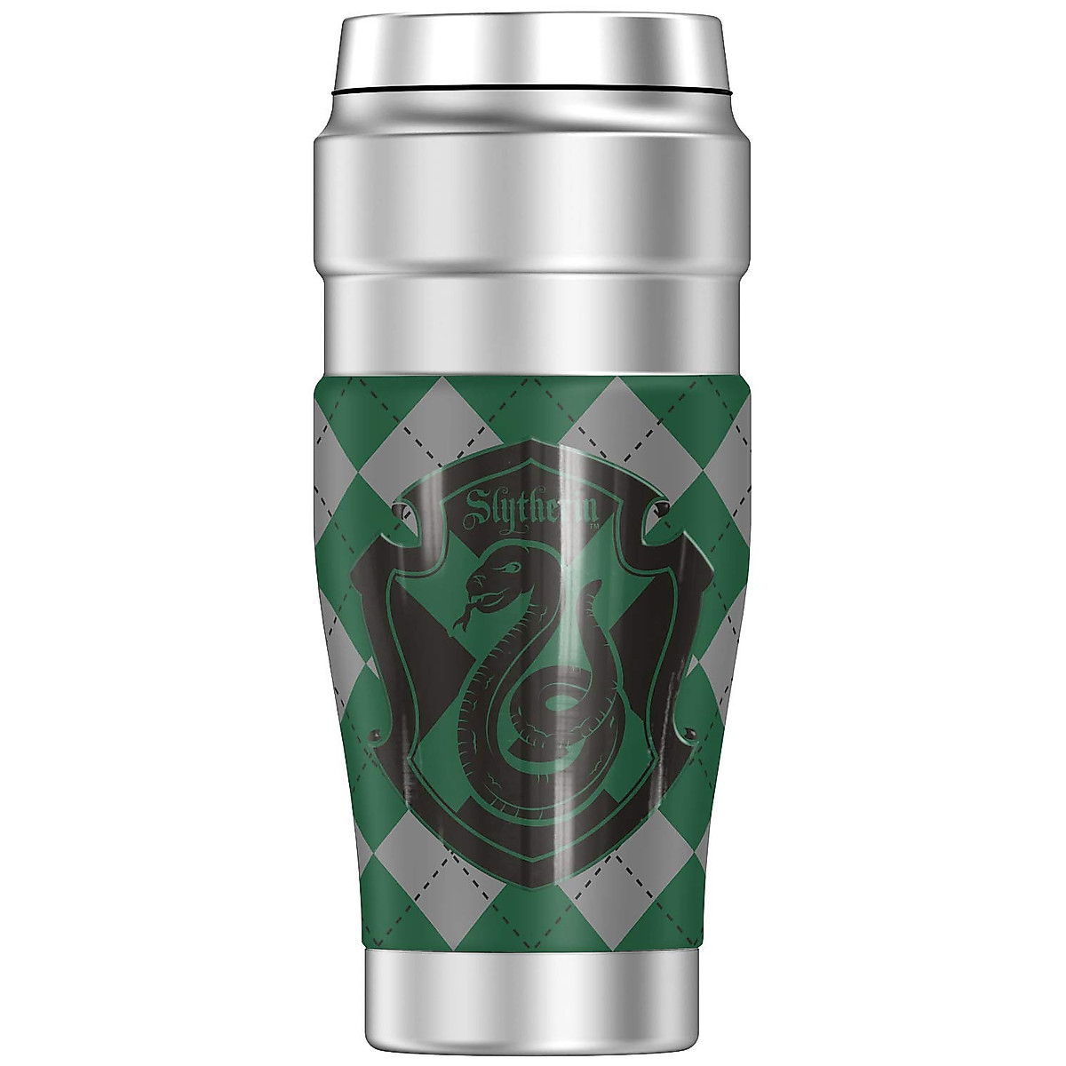 Harry Potter Slytherin Plaid Sigil, THERMOS STAINLESS KING Stainless Steel Travel Tumbler, Vacuum insulated & Double Wall, 16oz