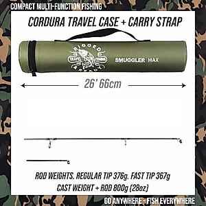 Rigged and Ready S Max. Big Fish Powerful Predator Surf Travel Fishing Rod + 2 Tips Hi-Carbon 11’ 10” & 10’ 7” Options Compact Rod 23” Case 26” Cast W 3.5+6 oz