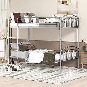 Twin Over Twin Metal Bunk Beds, Convertible Bunk Bed Divided into Two Beds for Kids Boys Girls Teens, Silver