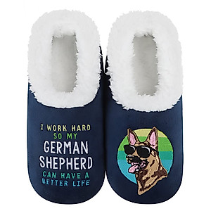 Snoozies Pairable Slipper Socks - Funny House Slippers for Women, Non-Slip Fuzzy Slipper Socks - German Shephard - Large